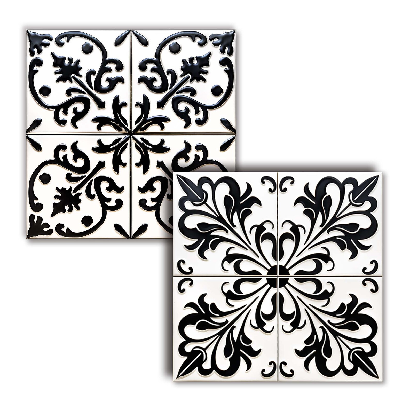 Victorian Style Ceramic Tile Print, Black and White Glossy Design ...