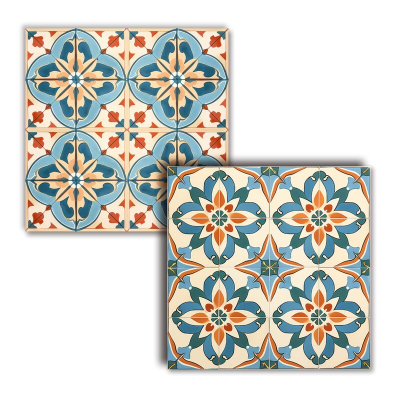 Traditional Mediterranean Glazed Ceramic Tile, Symmetrical Pattern ...