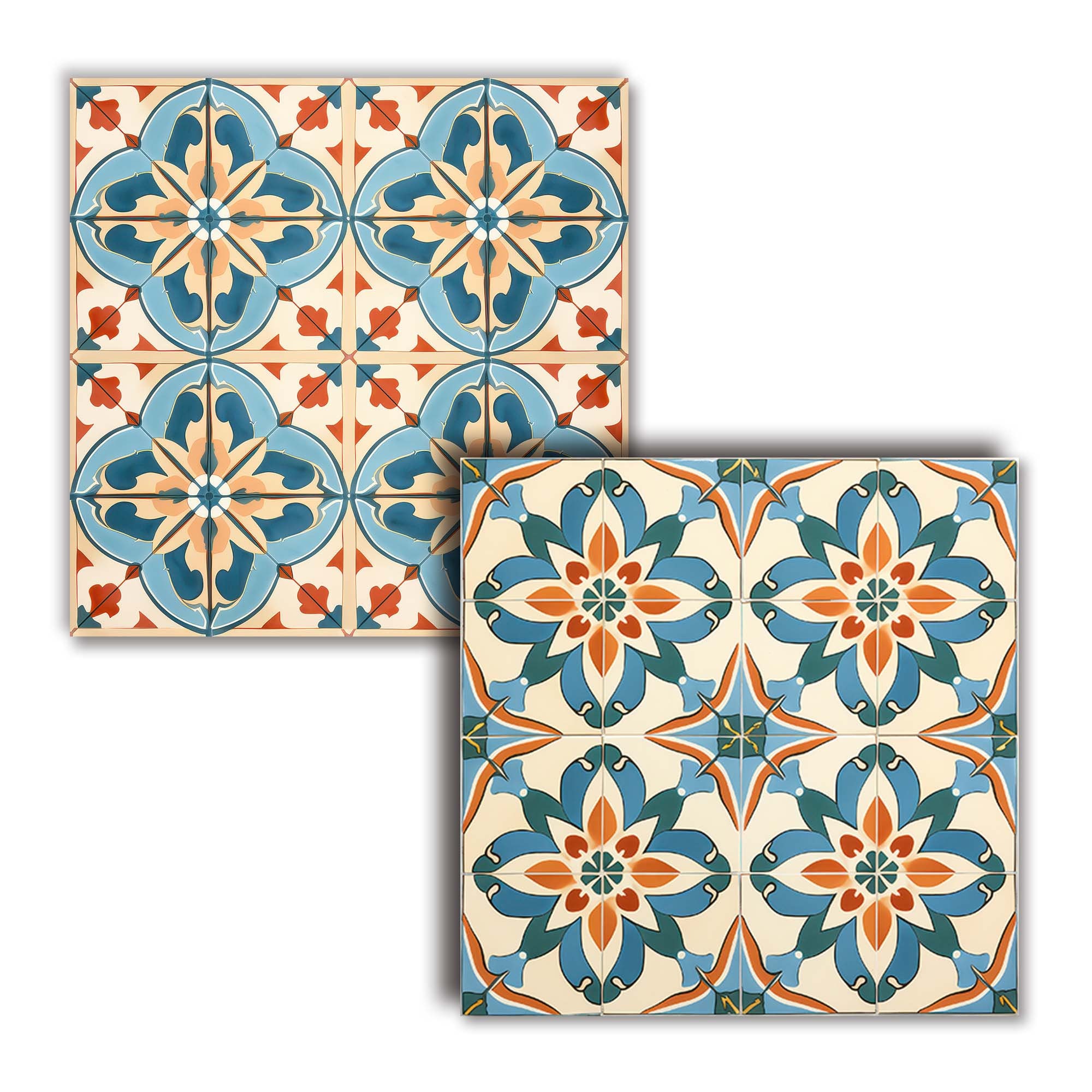 Traditional Mediterranean Glazed Ceramic Tile, Symmetrical Pattern ...