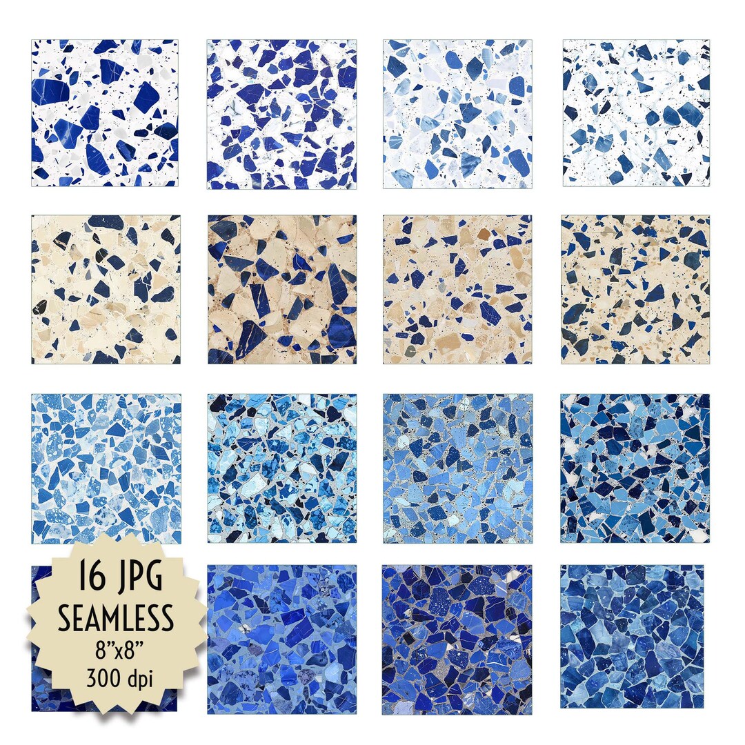 Blue Terrazzo Seamless Tiles Realistic Texture Digital Design Print ...