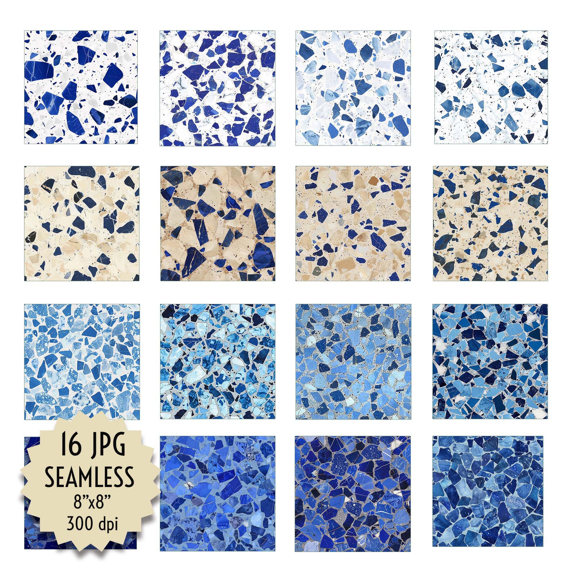 Blue Terrazzo Seamless Tiles Realistic Texture Digital Design Print ...