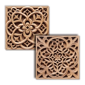 Carved Wood Tiles Arabesque Floral Pattern Design Moroccan Style Brown ...