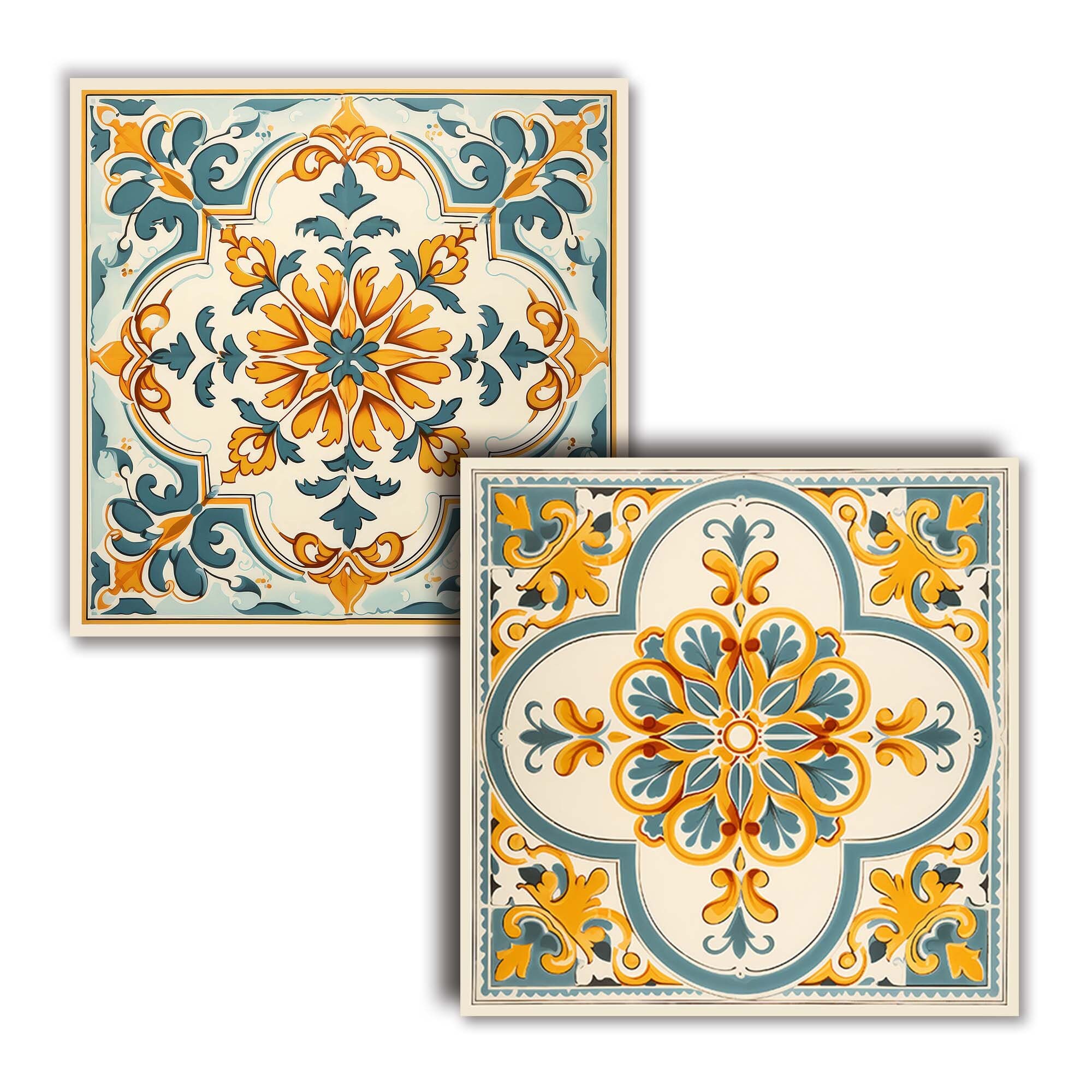 Gray and Yellow Vintage Floral Spanish-style Geometric Tiles Decorative ...