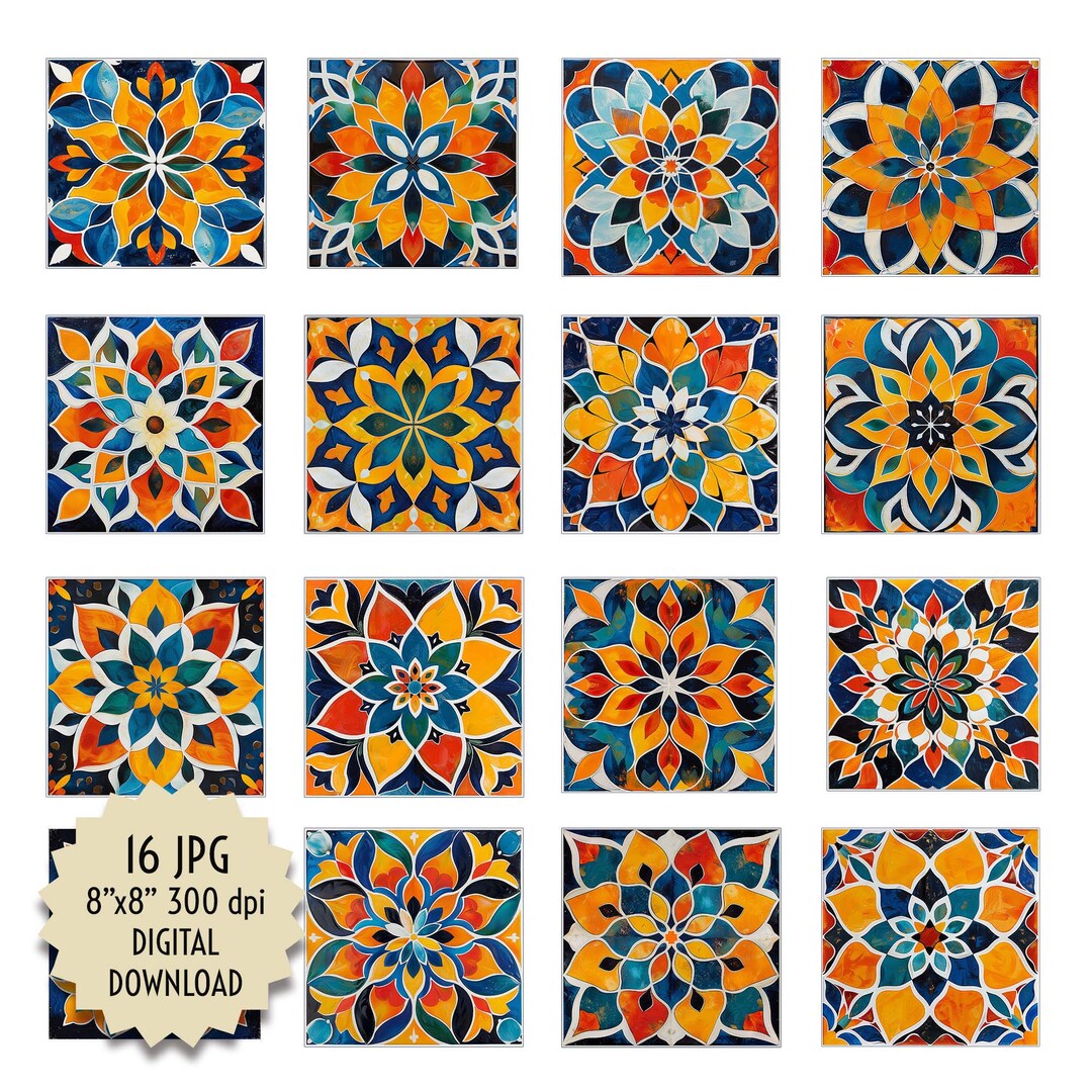 Colorful Symmetrical Geometric Tiles Kitchen Interior Decor Home Office ...