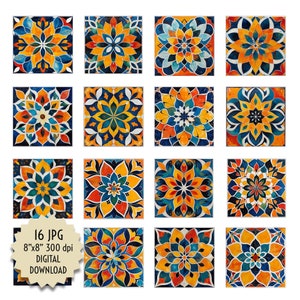 Colorful Symmetrical Geometric Tiles Kitchen Interior Decor Home Office ...