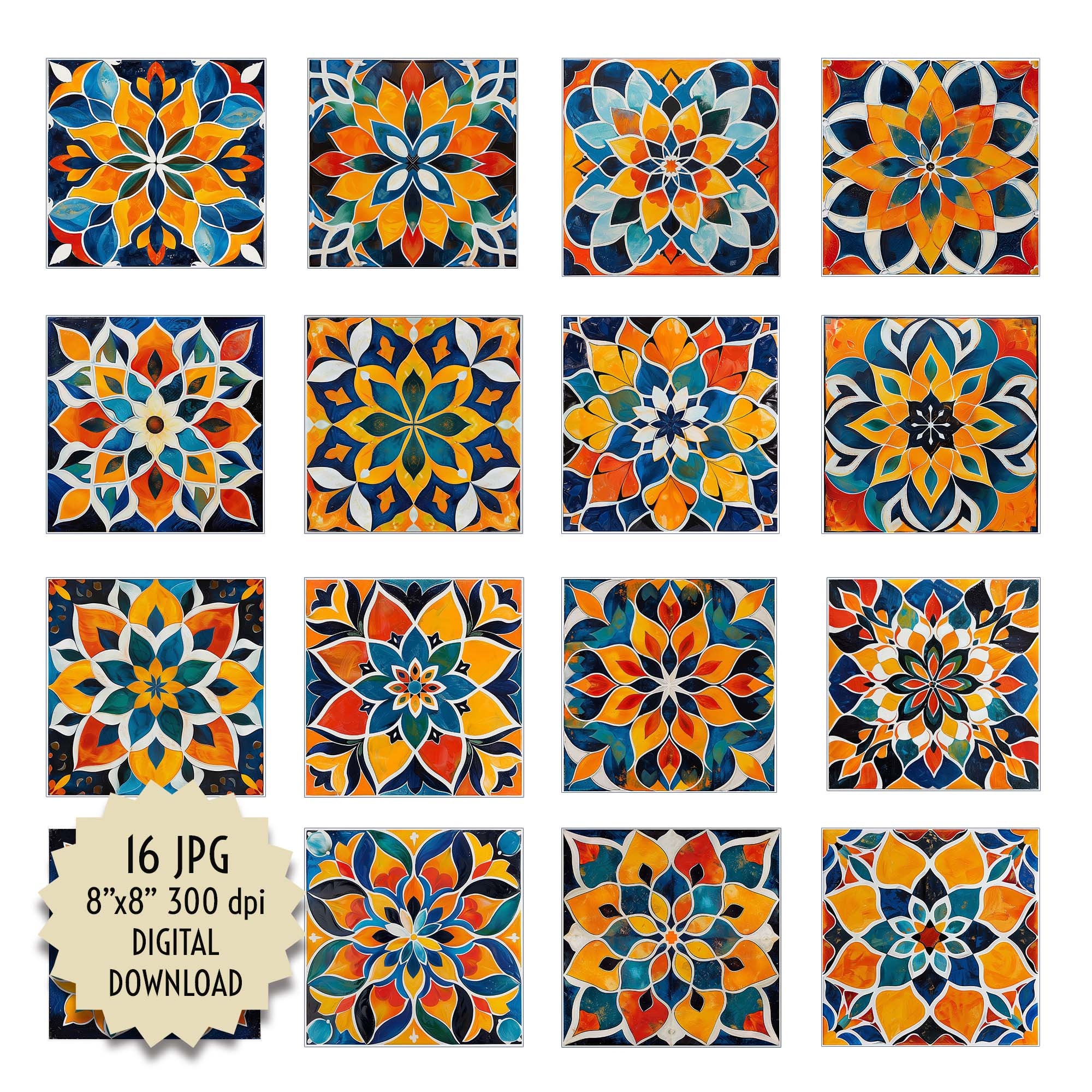 Colorful Symmetrical Geometric Tiles Kitchen Interior Decor Home Office ...
