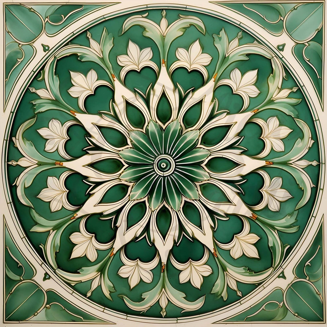 Vintage Green Tiles Clipart: Set of 9 Spanish-style Tiles, Decoration ...