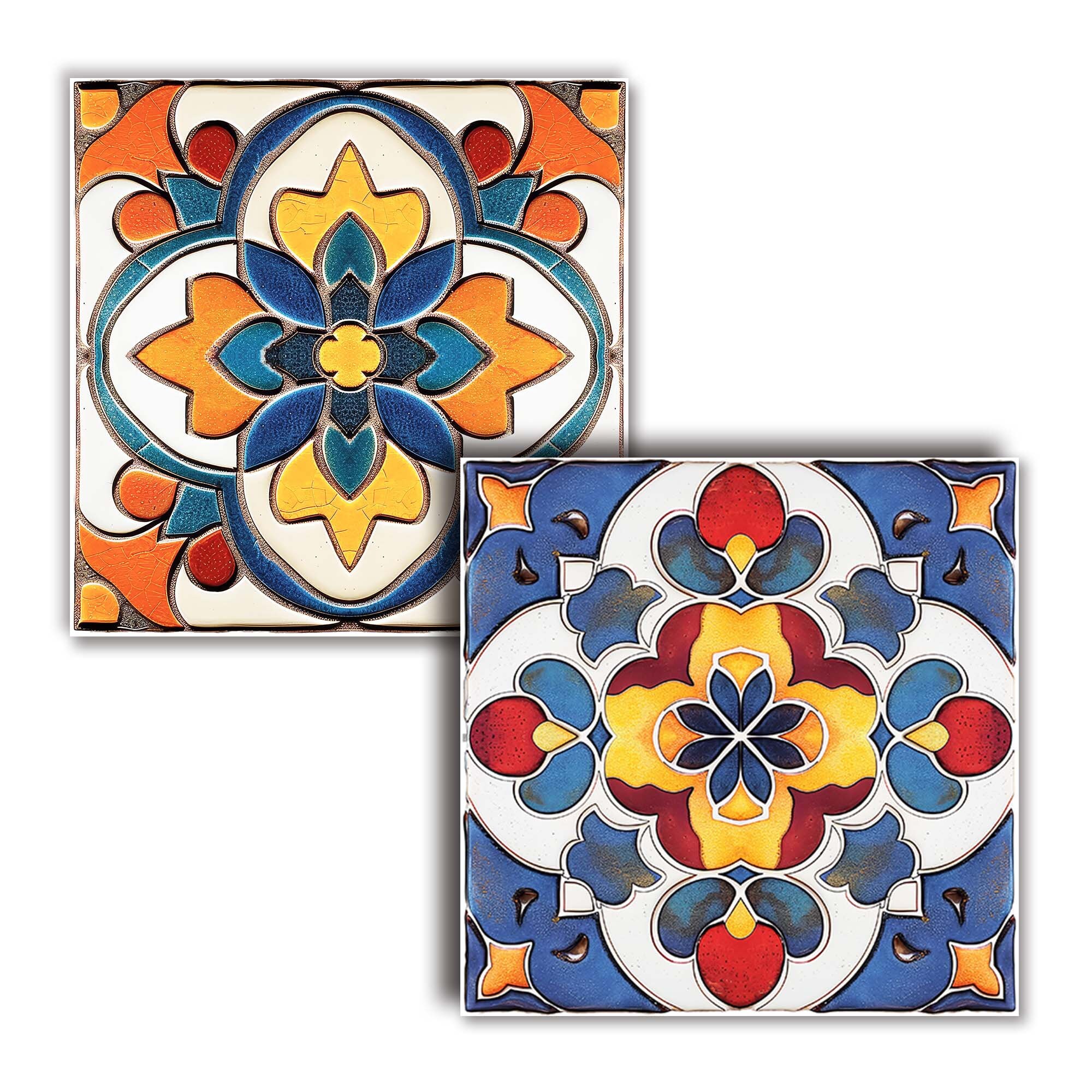 9 Images of Traditional Hand-painted Ceramic Tiles, Geometric Pattern ...
