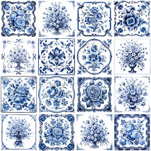 15 Antique Blue and White Porcelain Flower Rose Tiles | Decor Wall ...