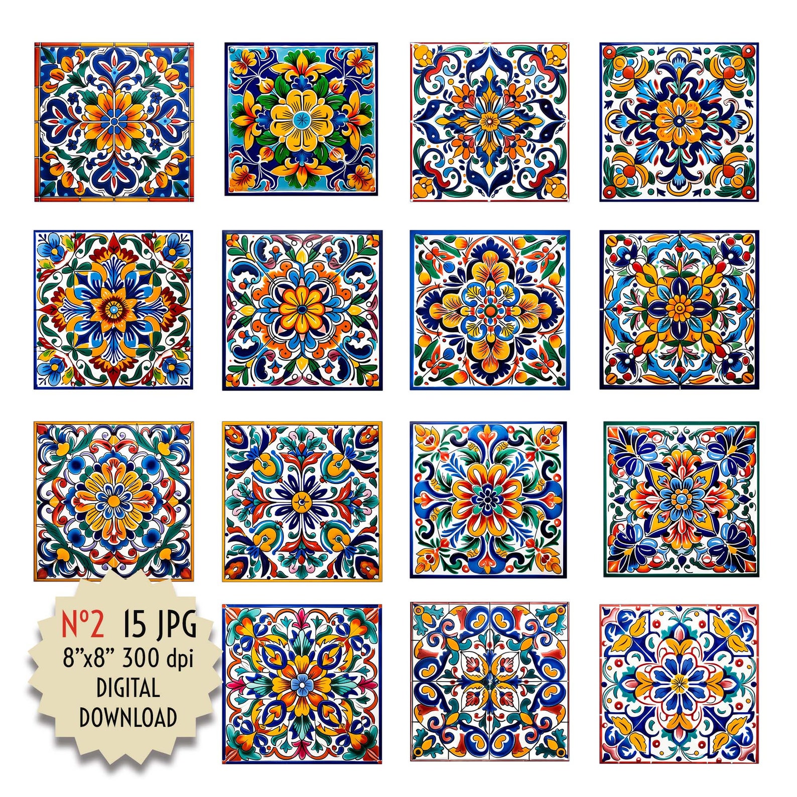 15 Mexican Style Tiles Colorful Clipart. Decoration DIY Crafts Bathroom ...