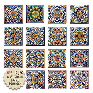 15 Mexican Style Tiles Colorful Clipart. Decoration DIY Crafts Bathroom ...