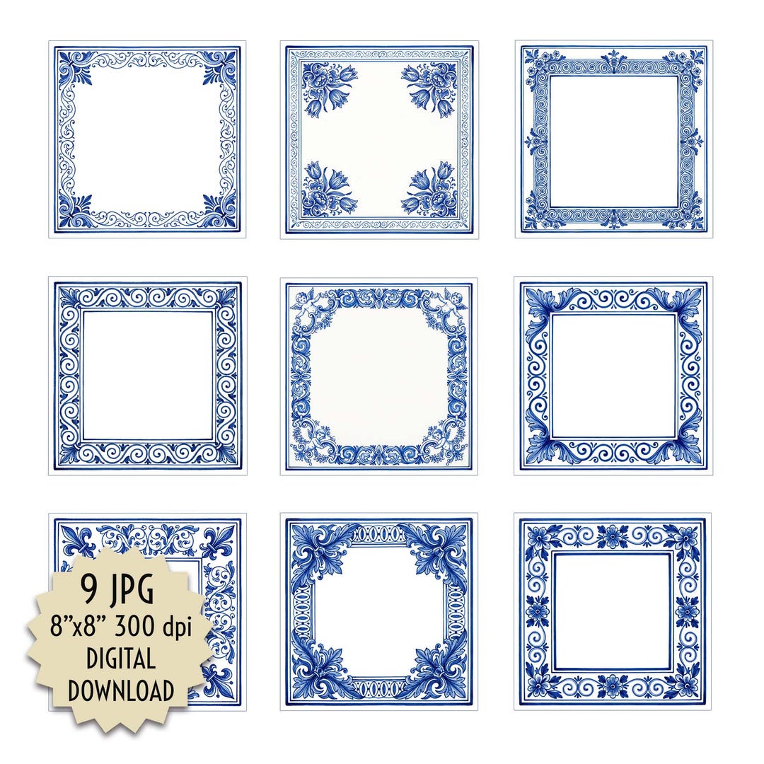 Cobalt Blue Filigree Frames Collection: 9 Vintage Baroque Borders With ...