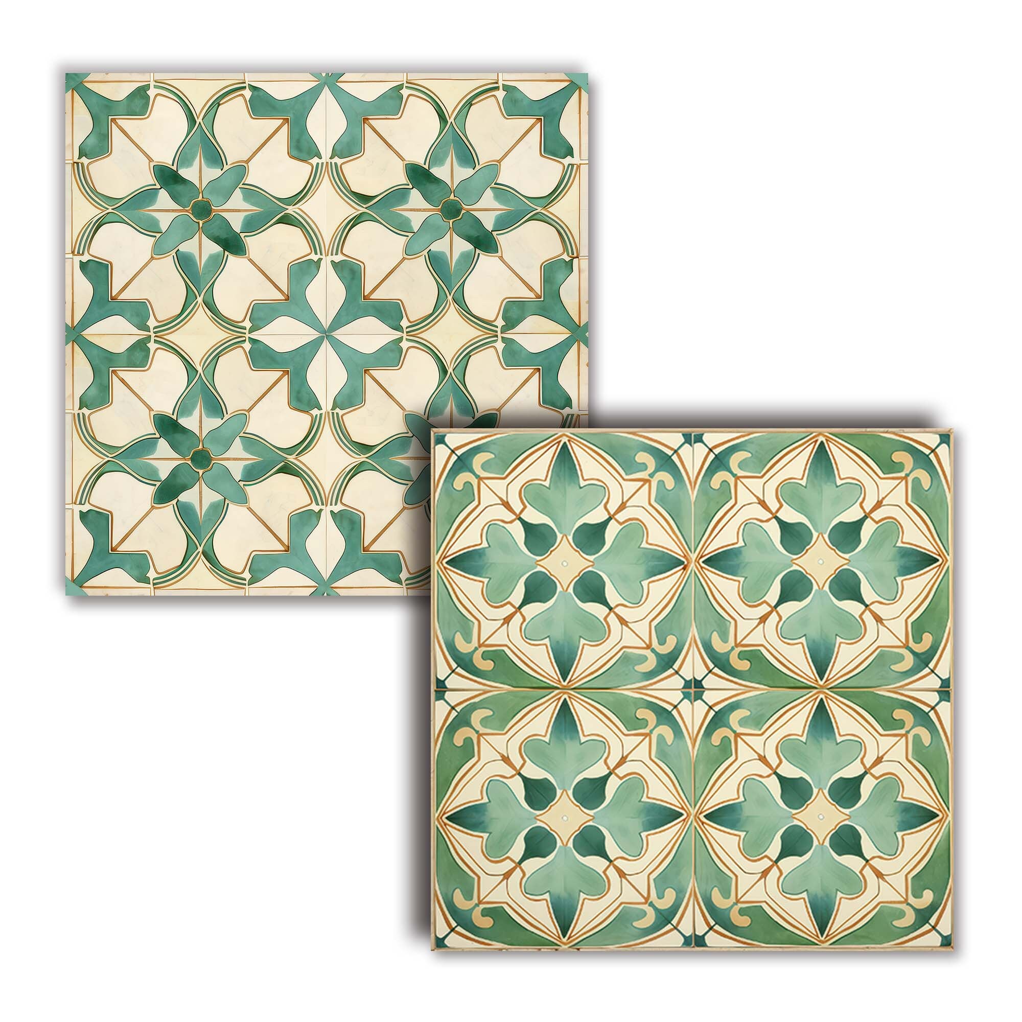 Mint Green and Cream Glazed Ceramic Realistic Tiles: 16 Tiles for ...