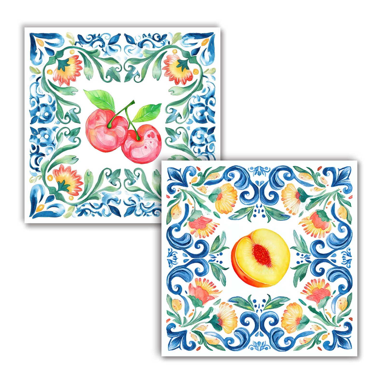 Fruit Tiles, Watercolor Clipart, JPG Citrus, Hand Painted, Tropical ...