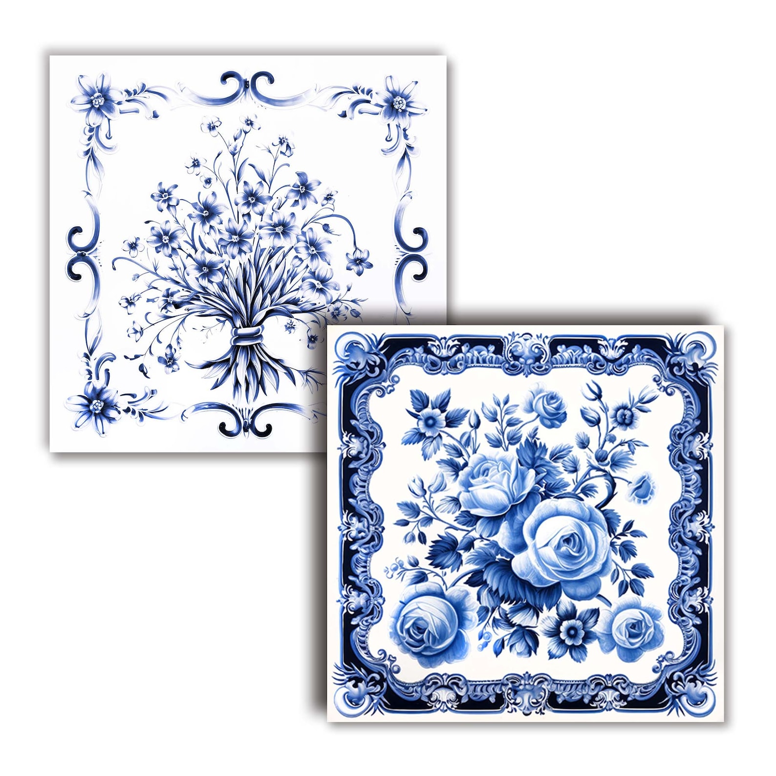15 Antique Blue and White Porcelain Flower Rose Tiles | Decor Wall ...