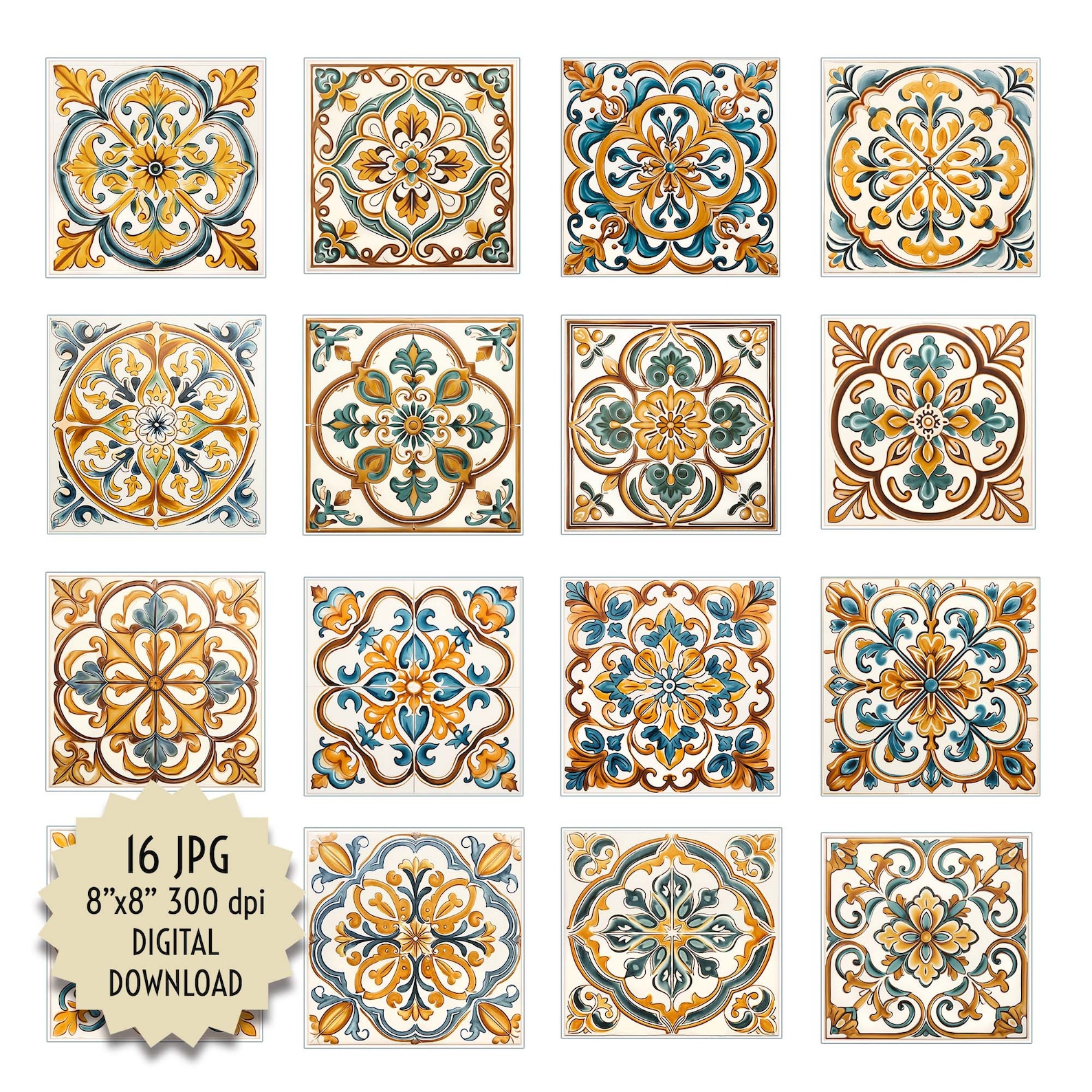 Antique Digital Ceramic Tiles Catalan Style, Floral Pattern Brown Beige ...