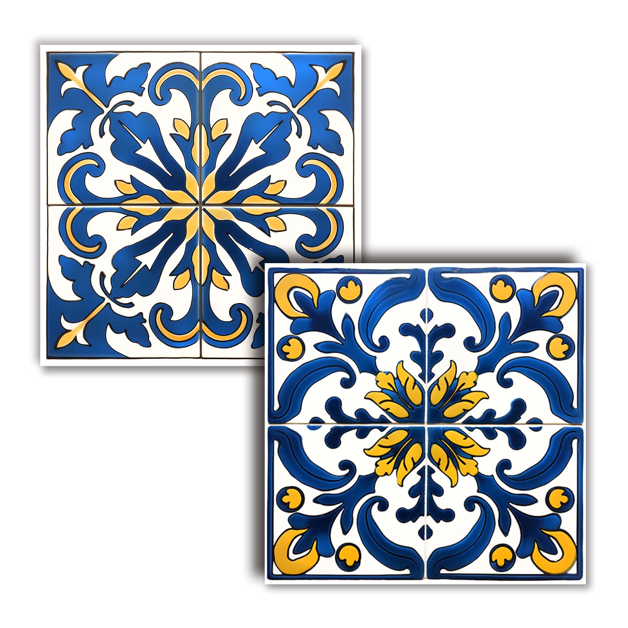 Set of 9 Painted Ceramic Tiles Blue Yellow White for Furniture Patios ...