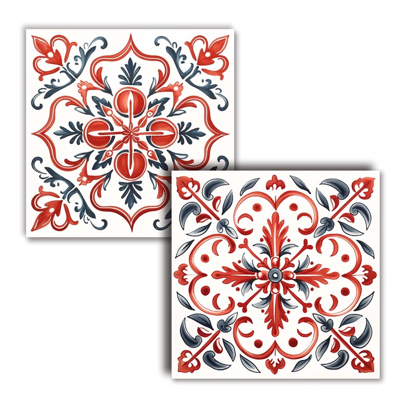 Red Blue Watercolor White Background Tiles Decor Wall Kitchen Porcelain ...