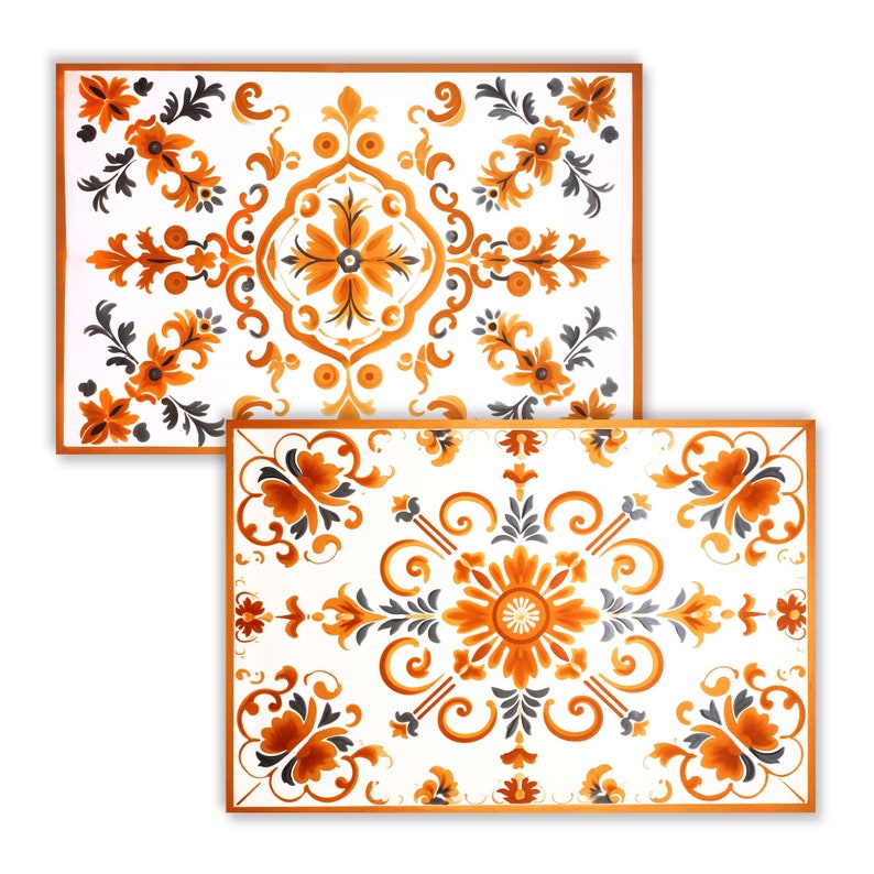 Vintage Old Antique Tiles Brown Hand-painted Pattern Mosaic Italian ...