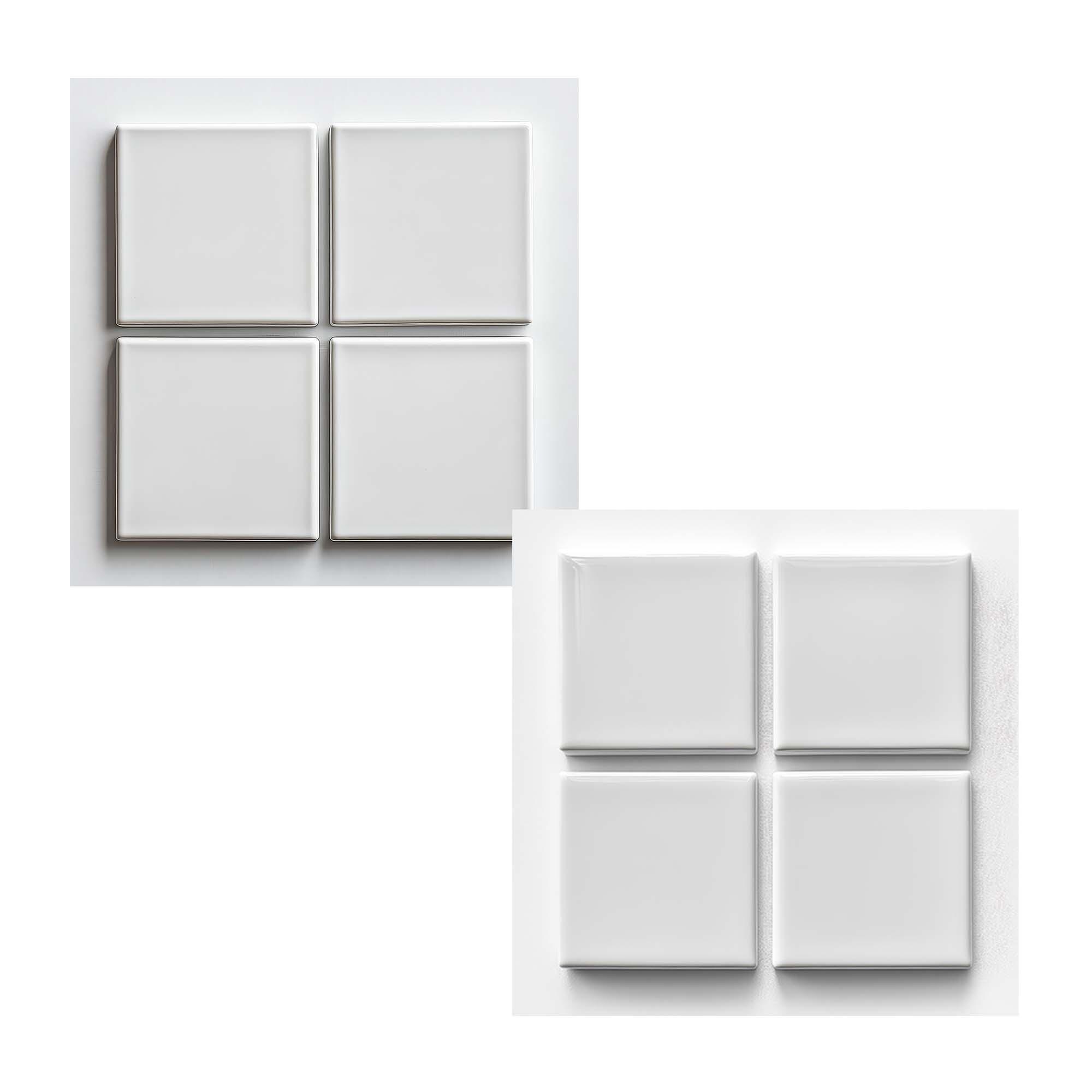 Mockup Set of White Matte Tiles, Four Ceramic Square With Relief and ...