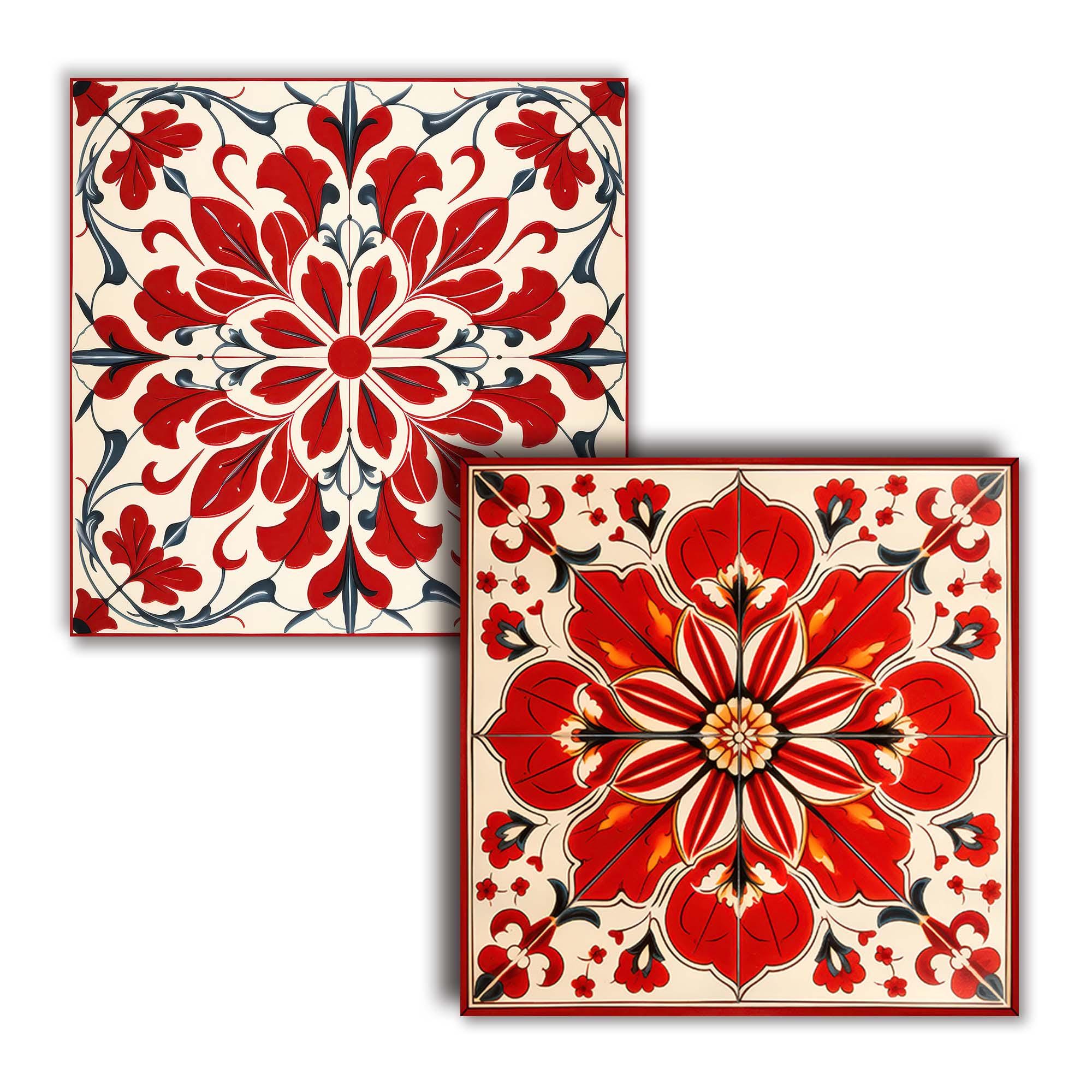 16 Red Tile Set, 8x8" Digital Clipart, Printable Decorative Stickers ...