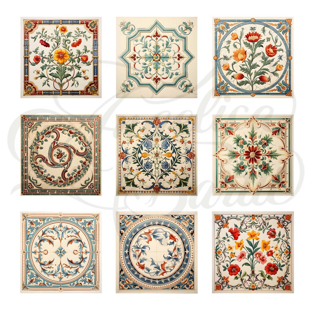 Floral Antique Classic Tile Printable Digital Download File 8x8 Inch ...
