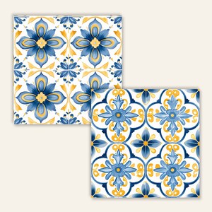 Bundle Italian Style Seamless Tiles Blue Yellow Ochre Digital Design ...
