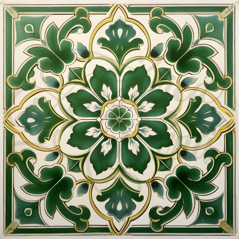 Vintage Green Tiles Clipart: Set of 9 Spanish-style Tiles, Decoration ...