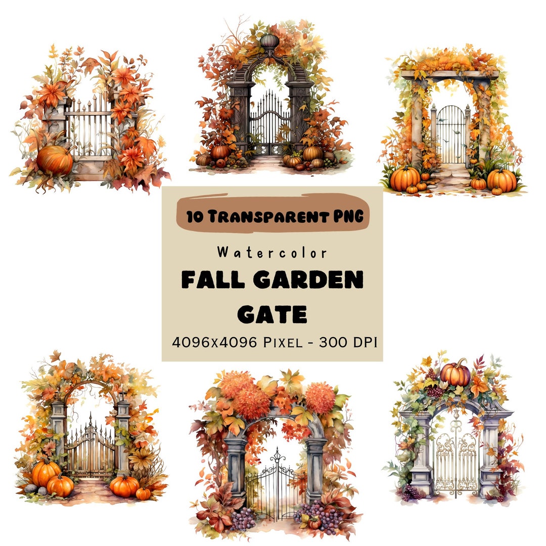 Autumn Garden Gates Clipart Watercolor Fall Garden Graphics - Etsy