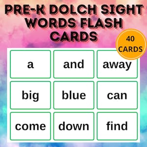 Dolch Sight Words Pre-k Flashcards, High Frequency Words, English ...
