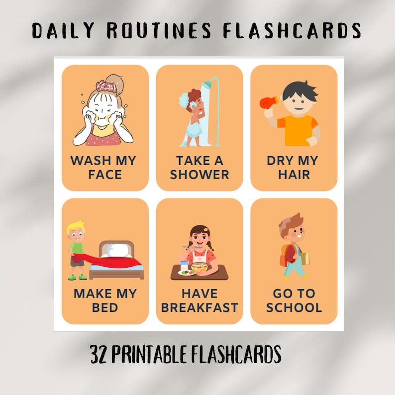 32 Printable Daily Routines Flashcards for Kids Montessori Flashcards ...