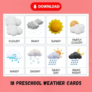 18 Weather Cards Montessori Flashcards Pre-school Cards Educational ...