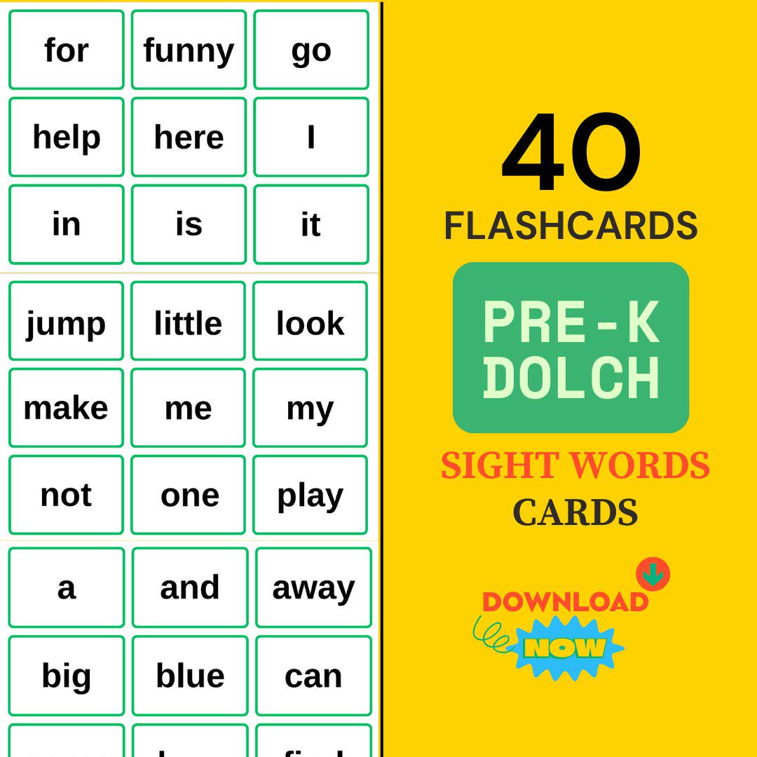 Dolch Sight Words Flashcards, Pre-k Learning (printable PDF) - Etsy