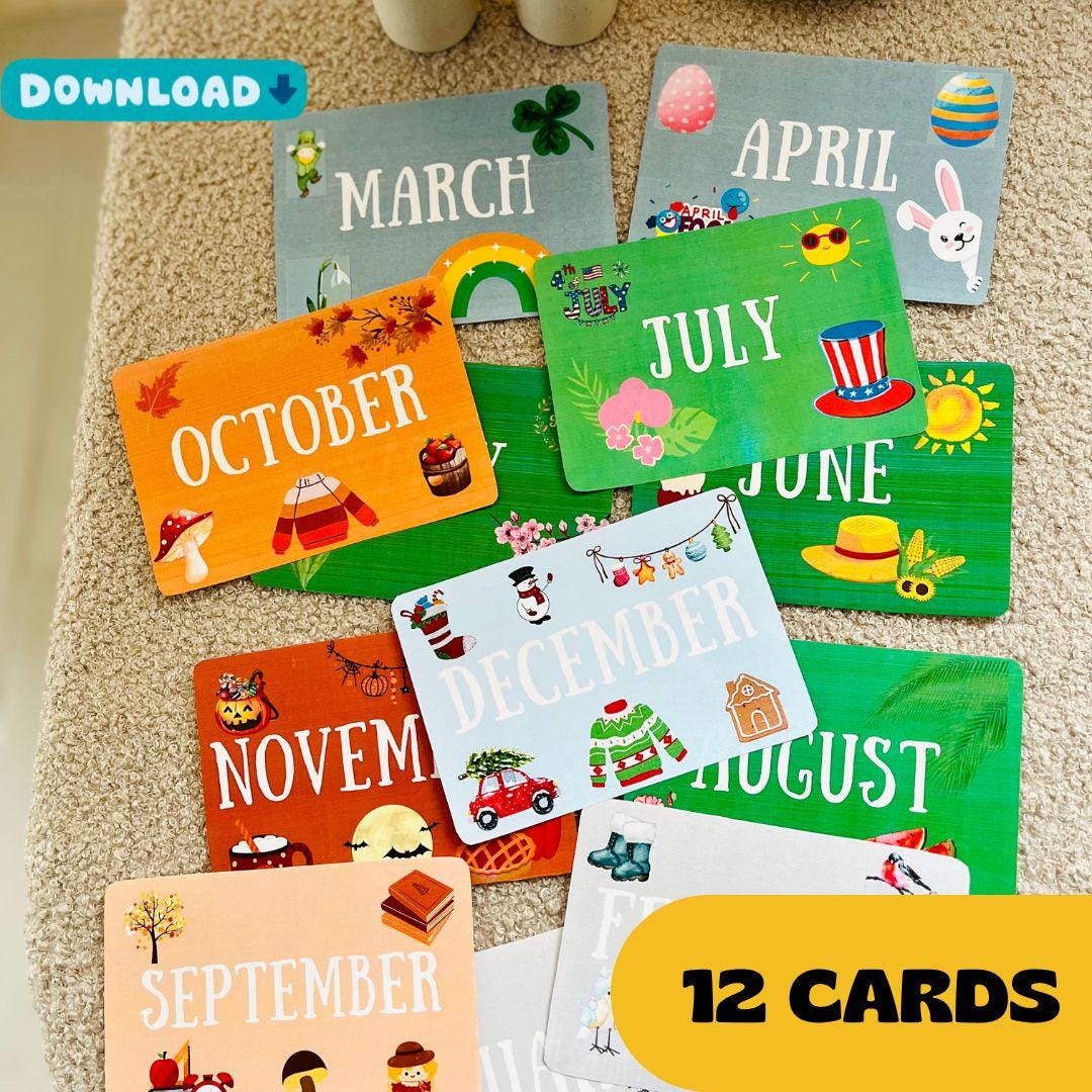 Months of the Year Flashcards, Montessori Calendar Cards (PDF Pattern ...
