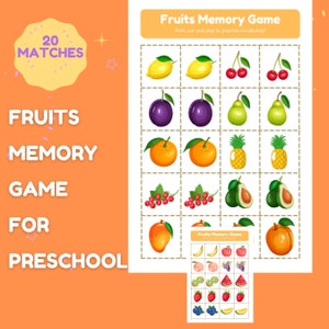 Fruits Memory Matching Game: Preschool Printable (PDF, PNG). - Etsy