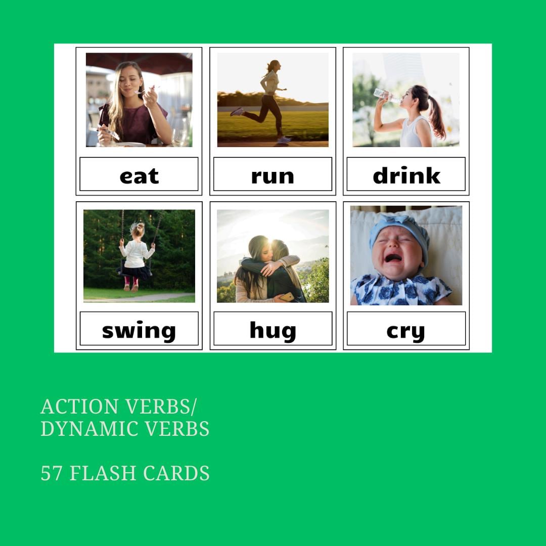 ACTION VERB Flash Cards, ESL Vocabulary Real Pictures, Parts of Speech ...