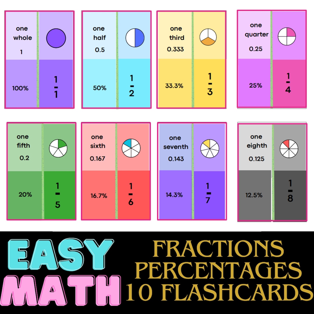 Fractions Flash Cards Fractions Exercises Supplemental Math Learning ...