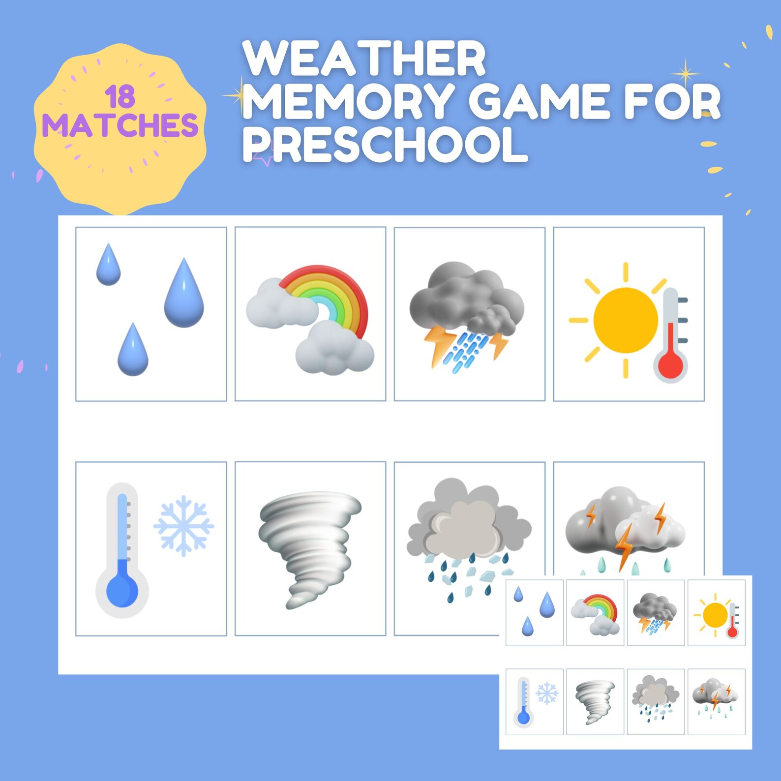 Weather Printable Memory Game Pre-school Printable Game Homeschool ...