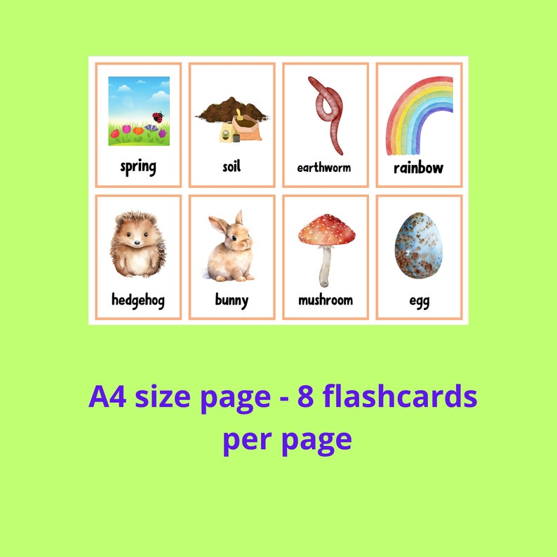 Spring Vocabulary Flashcards, English Learning Cards (PDF) - Etsy