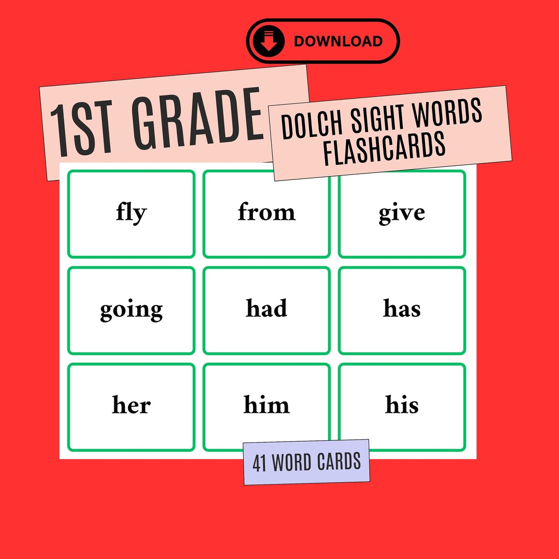 1st Grade Dolch Sight Words Flashcards, High Frequency Words, English ...