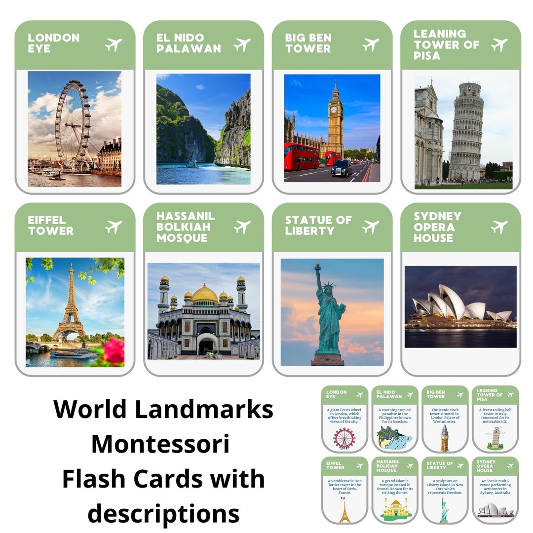 World Famous Landmarks Flashcards Montessori Destinations Landmark ...