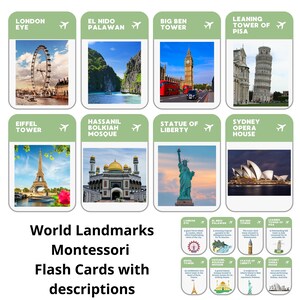 World Famous Landmarks Flashcards Montessori, Destinations Landmark ...