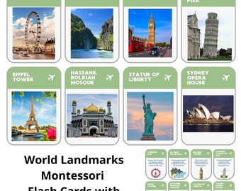 World Famous Landmarks Flashcards Montessori, Destinations Landmark ...