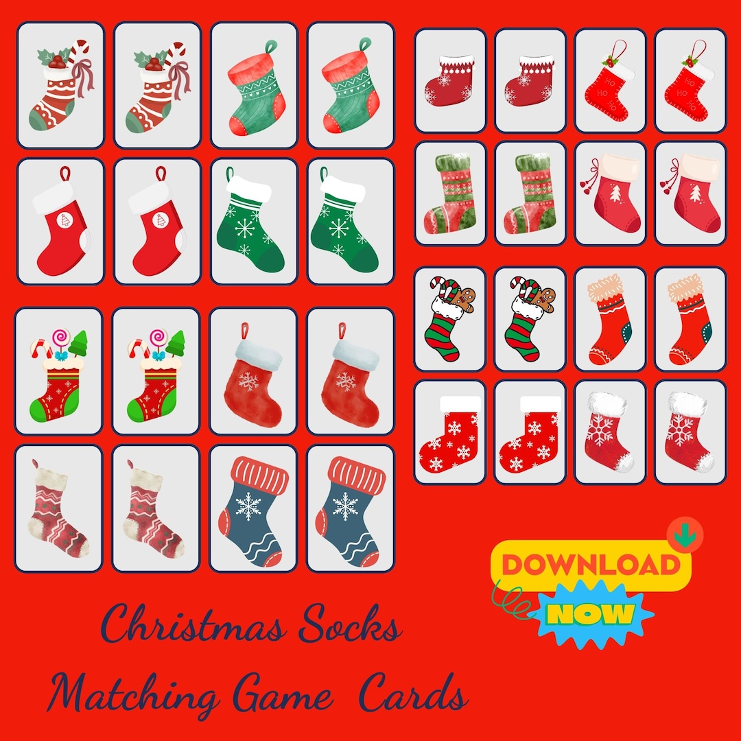 Matching Game Christmas Socks Cards Match Game for Toddlers Matching ...