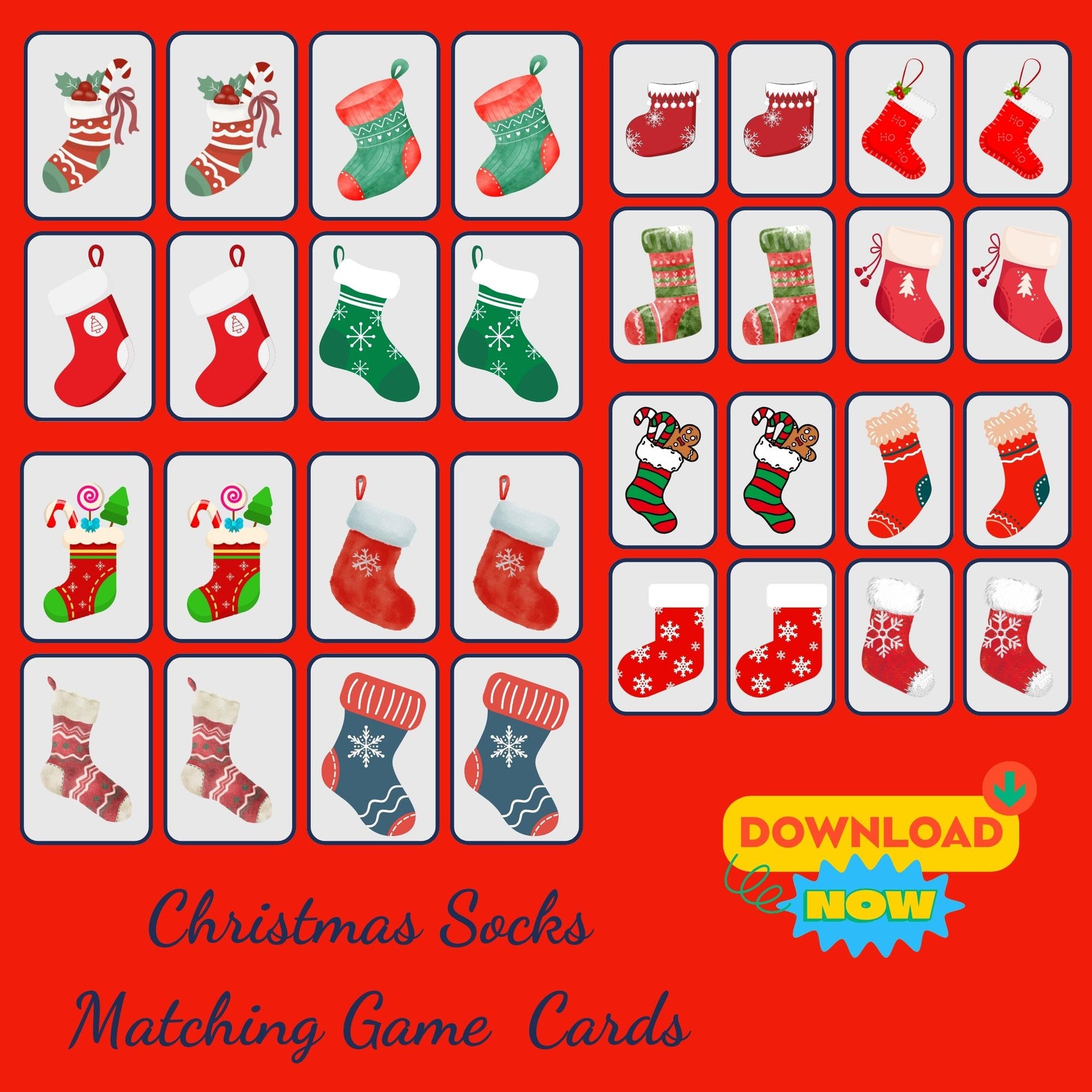 Matching Game Christmas Socks Cards Match Game for Toddlers Matching ...
