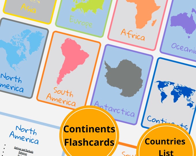 Continents & Countries Flash Cards, Montessori Geography (digital ...