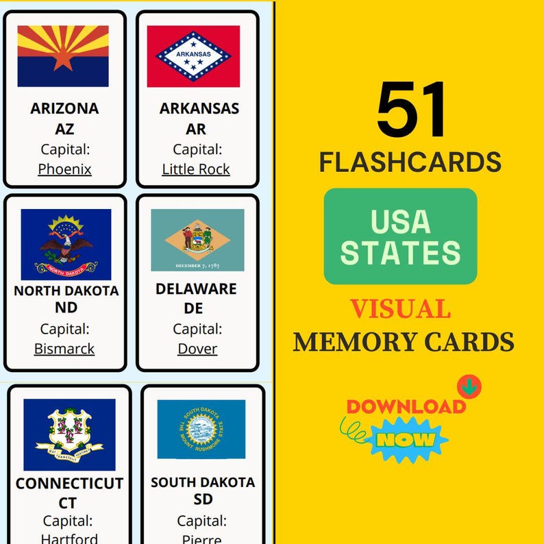 US State Flags Montessori Cards, Geography Educational Material ...