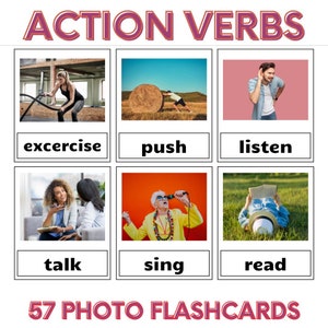 ACTION VERB Flash Cards, ESL Vocabulary Real Pictures, Parts of Speech ...