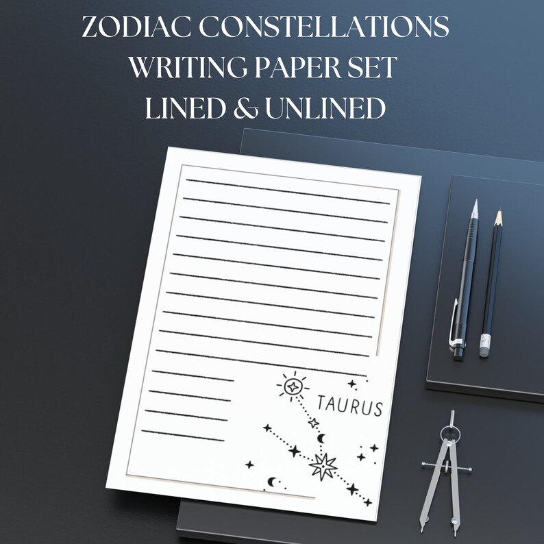 Zodiac Constellation Stationery, Minimalist Notepad Letter Set (PDF ...