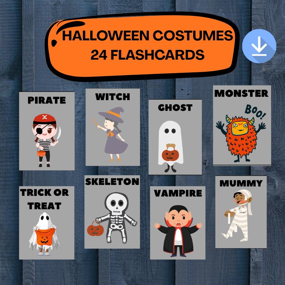 Printable Halloween Costume Flashcards, Pre-k Learning (PDF). - Etsy